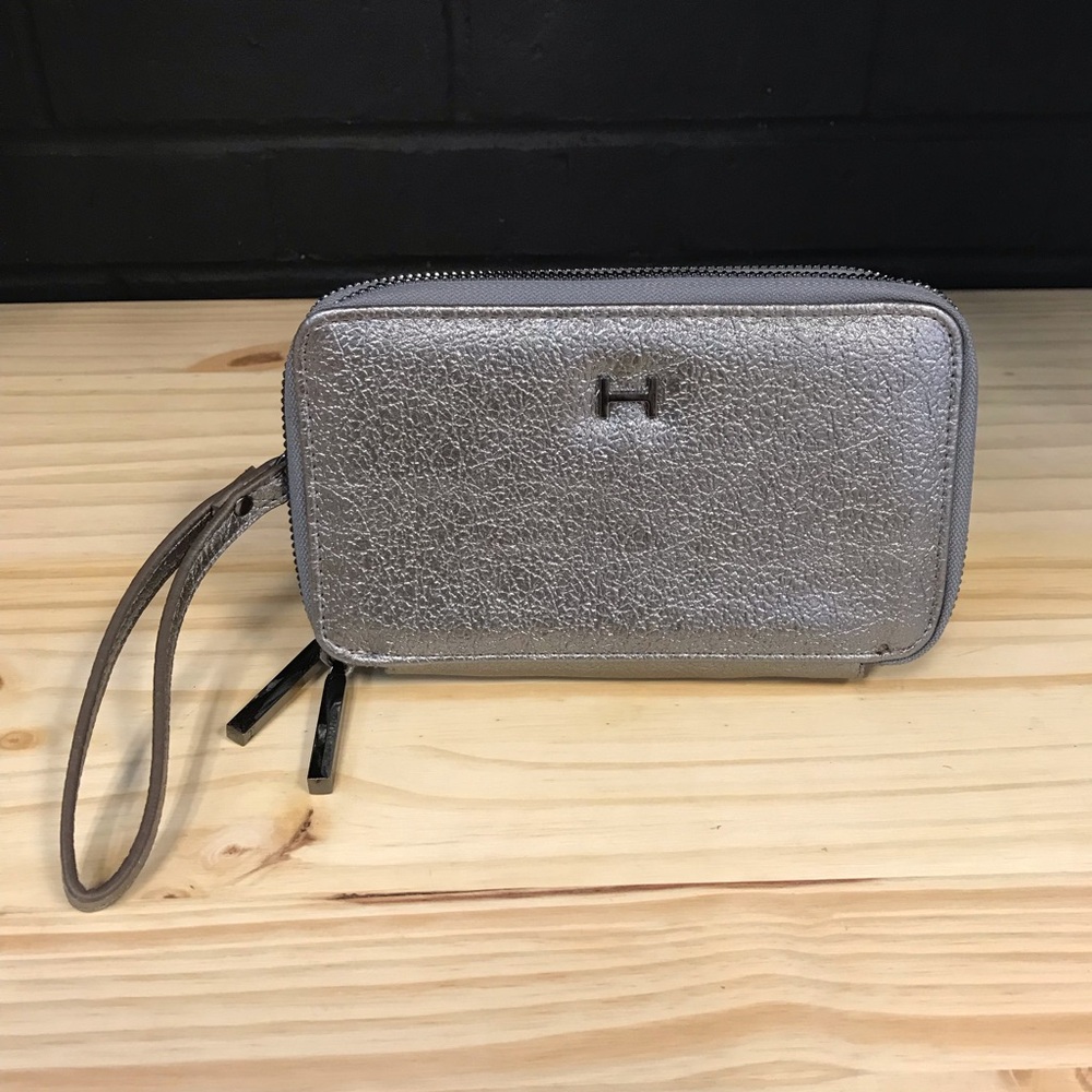 H By Halston Metallic Silver Pebbled Wallet - Gem